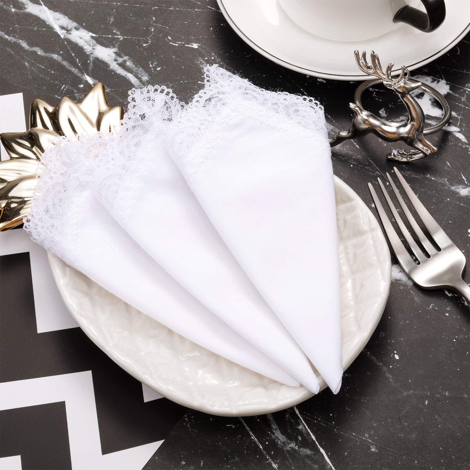 24 Pieces Ladies Handkerchief with Lace Pure White with Lace Edge Handkerchief for Women (Style A)