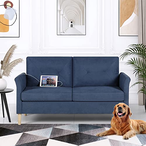 AILEEKISS 58" Fabric Loveseat Sofa with 2 USB Charging Ports Love Seat Sofas Couches for Living Room, Bedroom, Office, Small Spaces, Easy Assembly (Navy(2-Seat))