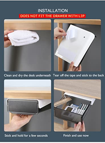 COZYWELL Under Desk Storage Drawer, Pack of 2PCS Attachable Desk Drawer Slide-out, Self-Adhesive Under Desk Organizer Table Storage for Stationery Home Office Organization