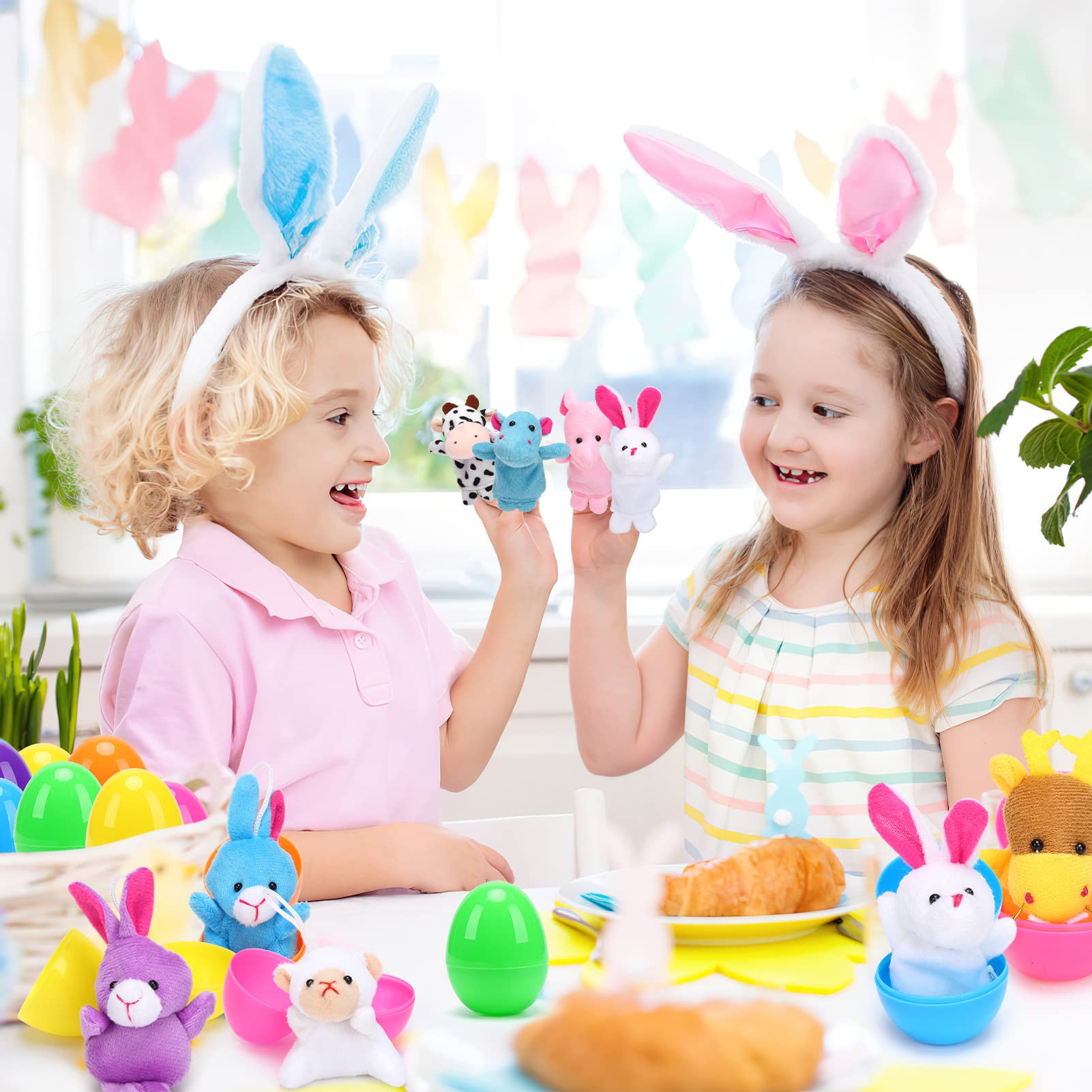 24 Pack Easter Eggs Filled with Finger Puppets & Mini Plush Animals Stuffed Toy for Easter Basket Stuffers/Fillers, Easter Eggs Hunt, Easter Party Favor,Gift Exchange, Easter Gift for Kids