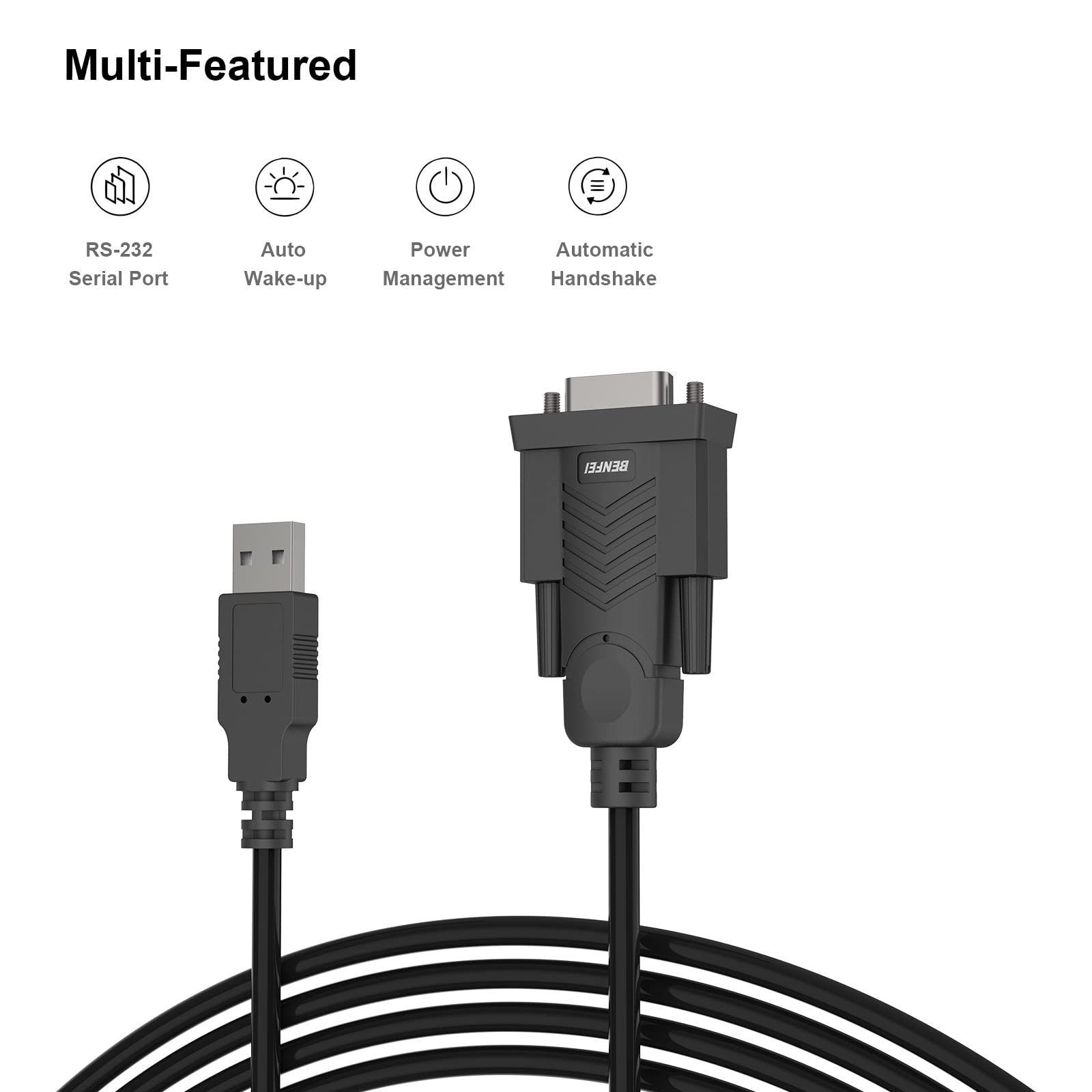 BENFEI USB to Serial Adapter, USB to RS-232 Male (9-pin) DB9 Serial Cable, Prolific Chipset, Windows 11/10/8.1/8/7, Mac OS X 10.6 and Above, 1.8M(Not VGA)