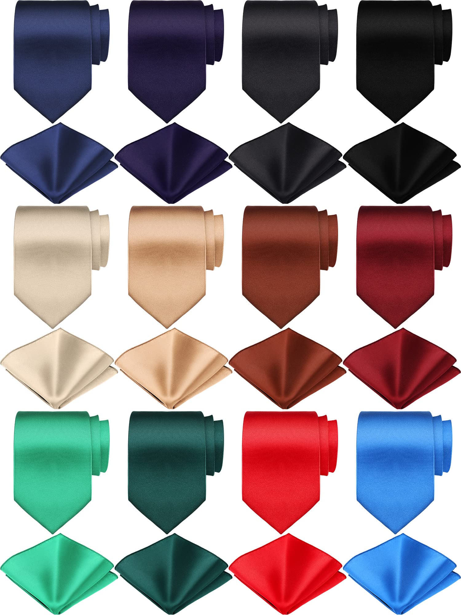 24 Pieces Solid Color Ties and Pocket Square Sets Pure Color Ties Business Formal Ties Handkerchief for Men Casual Occasions Wedding Party, Classic Colors