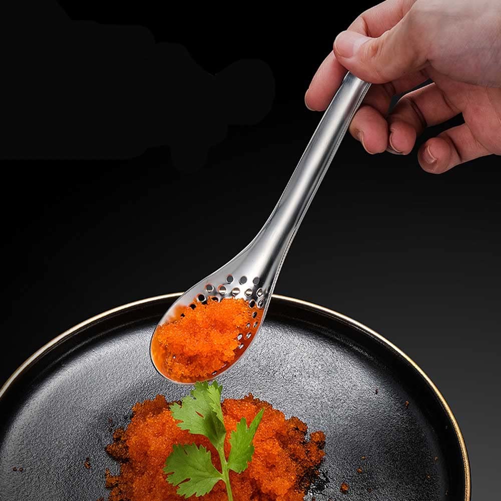 2 Pcs Small Slotted Spoons Stainless Steel Colander Spoons Strainers 56 Holes Bar Spoons Kitchen Cooking Serving Spoons, Silver