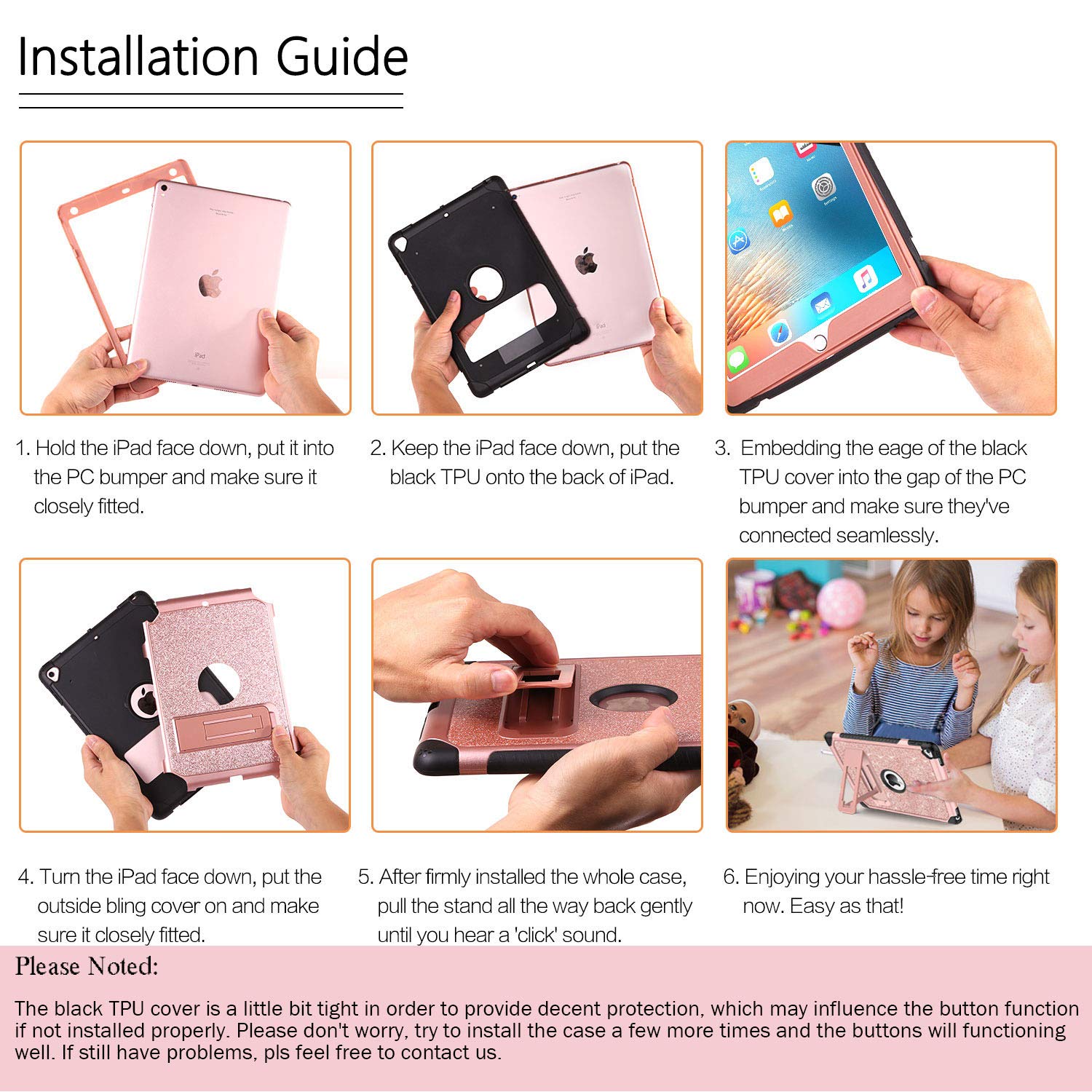 BENTOBEN for Case for iPad Air 2/iPad 9.7 2017/2018/Pro 9.7, iPad 5th/6th Generation Case, Glitter 3Layer Full Body Protective Shockproof Girls Women Kids Tablet Cover, Rose Gold