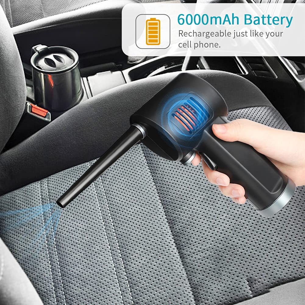 Electric Air Duster for Keyboard Cleaning, Rechargeable 6000mAh Battery, Cordless, Powerful, Energy-Efficient, Replaces Compressed Gas Cans, Air Blower for Electronics, Computers