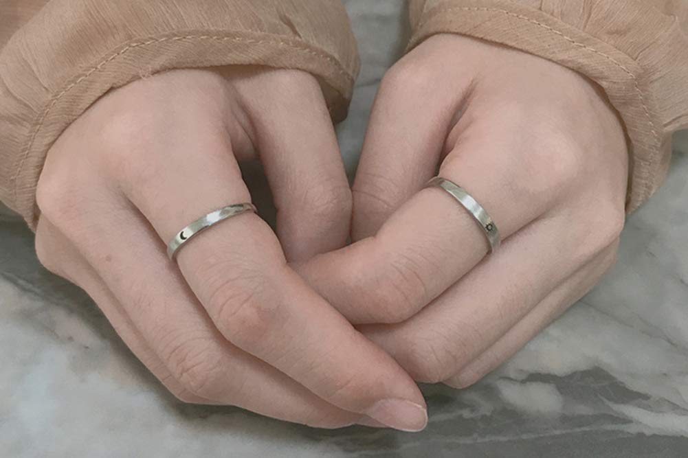 2 Pcs Sun Moon Couple Rings for Women Men Adjustable Couple Matching Promise Engagement Wedding Ring Set Simple Love Friendship Band Rings Gift Jewelry (Silver1:2 Pcs)