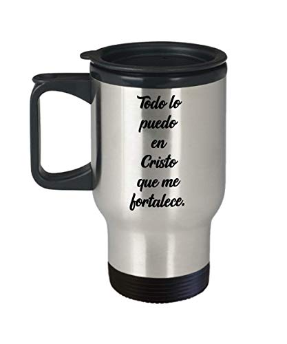 Creator's Cove Philippians 4:13 regalos cristianas catolica de tasa de viajar para cafe con versiculos de la biblia en espanol