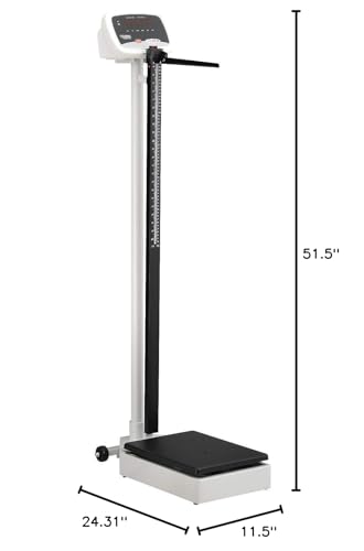 Digital Physician Scale with Height Rod, 600 Lbs Capacity, 11-1/2"L x 24-5/16"W x 51-1/2"H