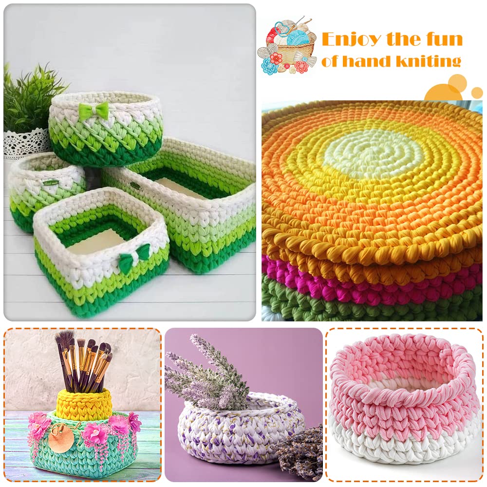 2 PCS T-Shirt Yarn Elastic Fabric Crochet Cloth Yarn for DIY Knitting, Spaghetti Yarn Thick Knitting Yarn for Hand DIY Bag Blanket Cushion Crocheting Projects,Home Decor (Pink)