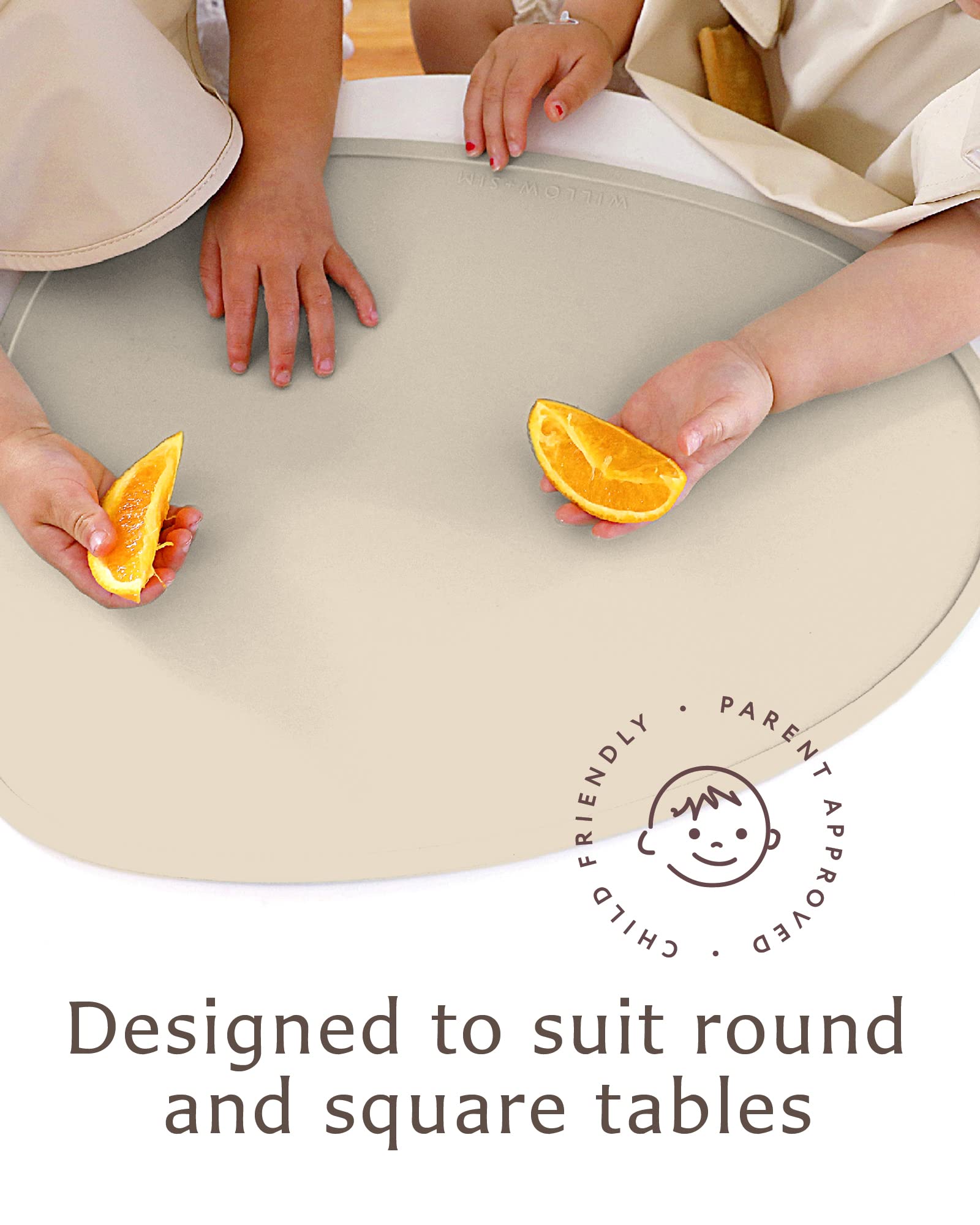 Willow + Sim Silicone Placemat for Kids - Travel Placemats for Toddlers, Non Slip Silicon Mat for Baby Eating, Best Kids Placemats for Dining Table Spills & Mess, Round, Nonslip, Safe & Easy to Clean