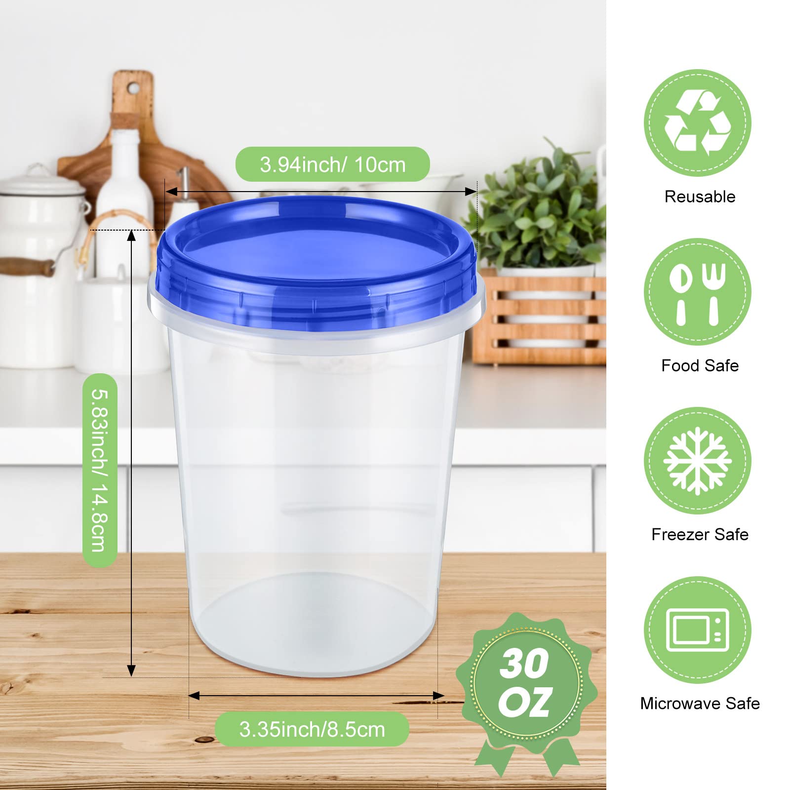 24 Pcs 32 oz Freezer Containers for Food with Twist Top Lids Reusable Plastic Soup Food Containers with Screw on Lids Leakproof Round Containers for Juice Condiments Fruit Snacks Leftovers (Blue)