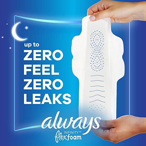 Always Infinity FlexFoam Pads for Women, Size 4, Overnight Absorbency, Unscented, 13 Count