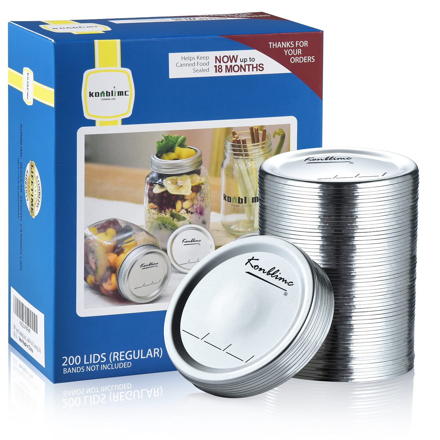200-Count Canning Lids, Regular Mouth Canning Lids for Ball, Kerr Jars, Split-Type Metal Mason Jar Lids and Secure Canning Jar Lids, 100% Fit for Regular Mouth Jars Lids(200-Count, 70mm)