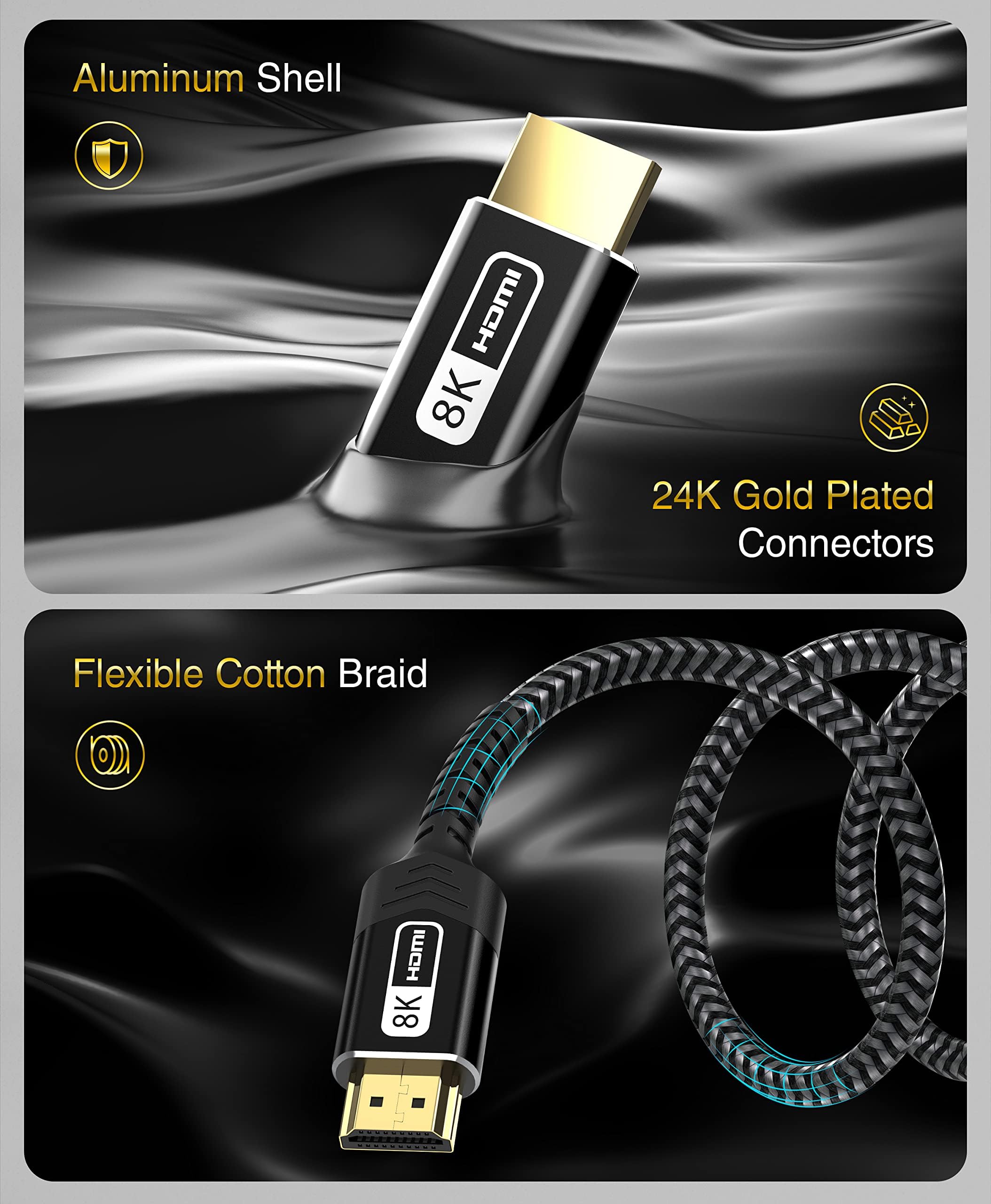 BlueRigger Certified 10K 8K HDMI Cable - 6FT (8K 60Hz Ultra HD, 48Gbps High Speed, eARC, HDR10, 4:4:4, HDCP 2.3) - Compatible with Game Consoles, HDTV, Apple TV, Monitor, Blu-Ray