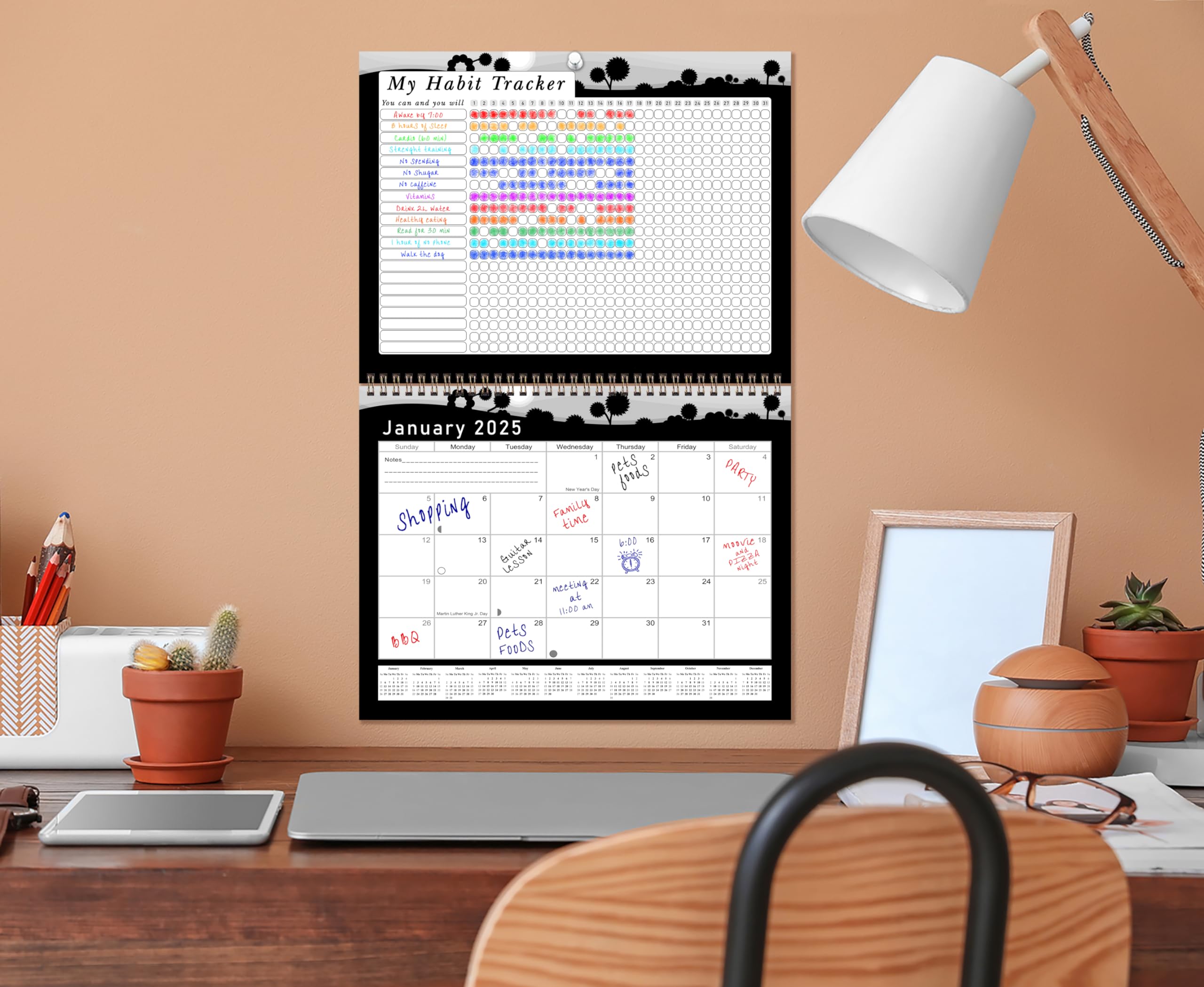 2025 Monthly Desktop/Wall Calendar/Planner - Habit Tracker - Daily, Weekly & Monthly Goal Motivational Habit Tracking Journal Inspirational - (Edition #015)