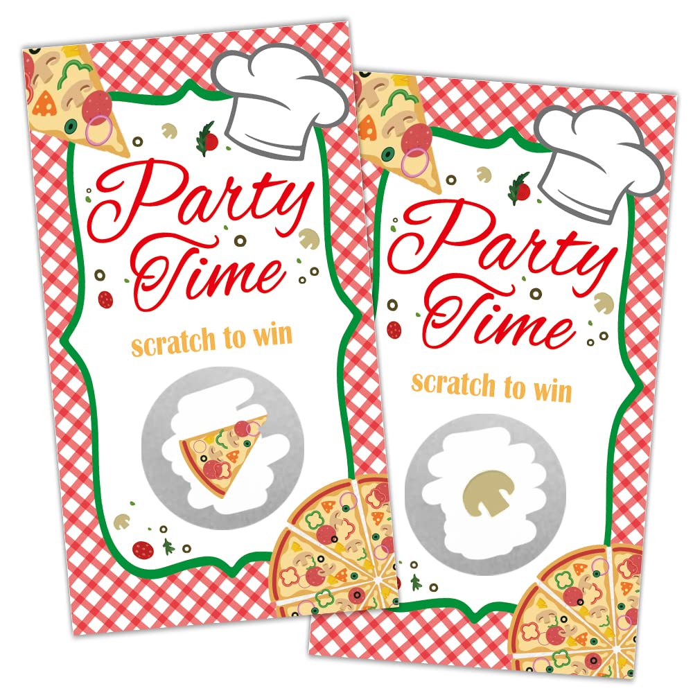 REWIDPARTY Pizza Party Scratch Off Game Cardsļ¼32 PCSļ¼ Wedding Bridal Baby Shower Scratch Off Cards Activity for Christmas Thanksgiving Raffle Tickets Family Holiday Games Supplies for Kids Adults