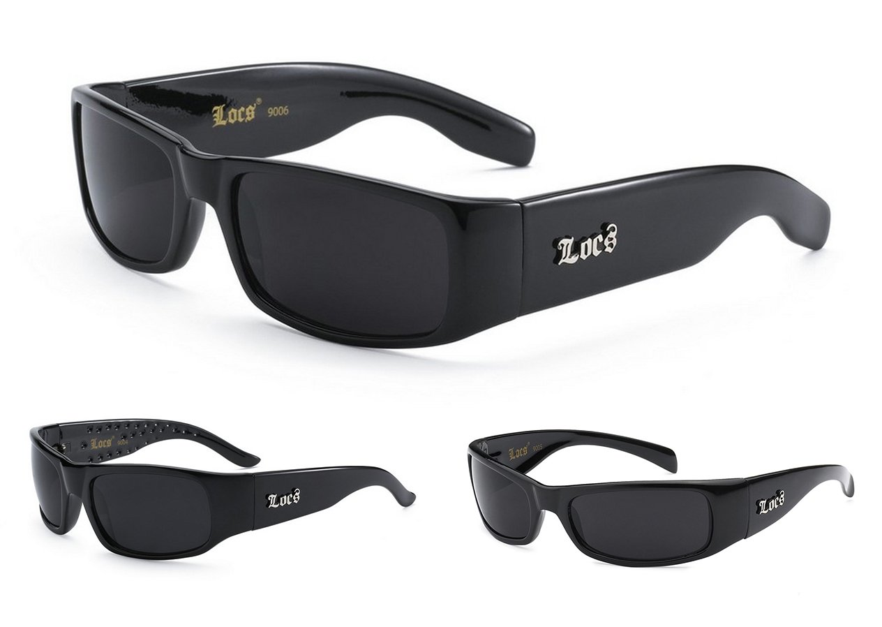 3 Pack Locs Mens Black Hardcore Shades Dark Lens Gangster Sunglasses, Large