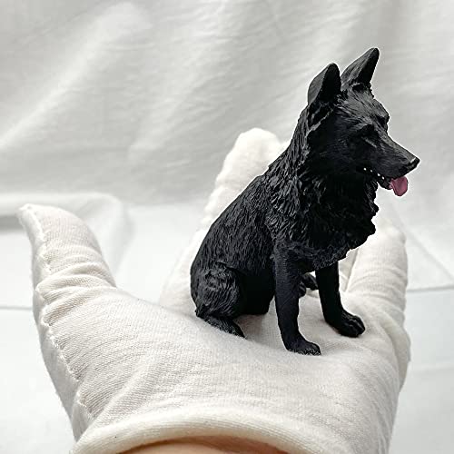 1P Small Resin Black German Shepherd Simulation Model Statue Ornament Wolf Dog Home Bedroom Garden Car Decoration Crafts Collectible Figurines (Black)