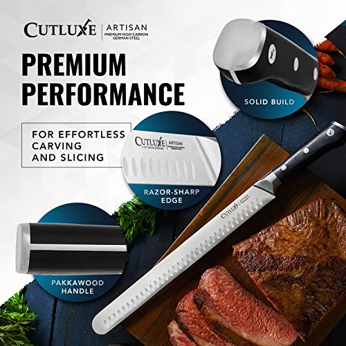 Cutluxe Slicing Carving Knife โ 12" Brisket Knife, Meat Cutting and BBQ Knife โ Razor Sharp German Steel โ Full Tang & Ergonomic Handle Design โ Artisan Series