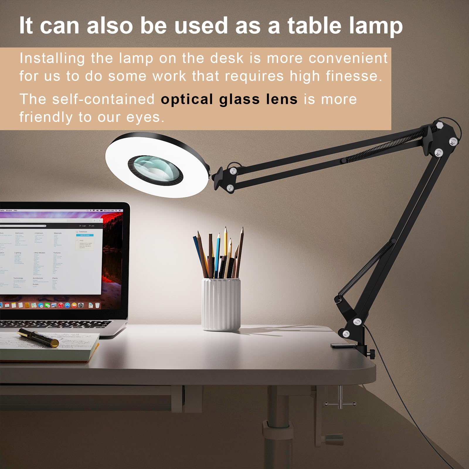 2300 Lumens Magnifying Glass with Light and Stand, 5X Esthetician Light Lamp with Overweight Base, 5 Color Modes, 3-in-1 Dimmable Magnifying Floor Lamp for Reading, Eyelash Extensions, Close Work