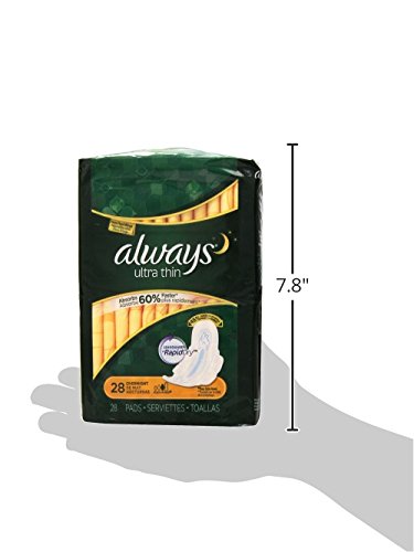 Always Ultra Thin Feminine Pads for Women with Wings, Size 4, Overnight Absorbency, Unscented, 28 Count (Pack of 1)