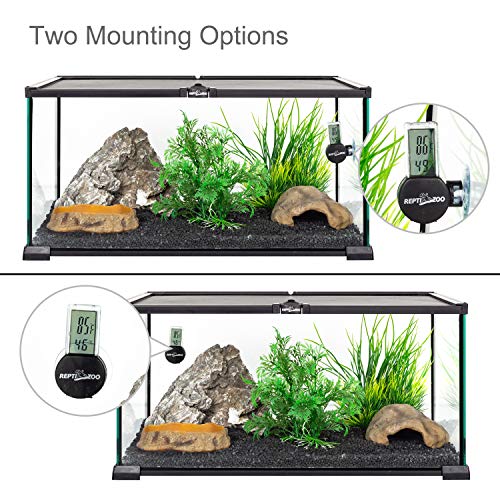 REPTI ZOO 2 Pack Reptile Terrarium Thermometer Hygrometer Digital Display Pet Rearing Box Reptiles Tank Thermometer Hygrometer with Suction Cup