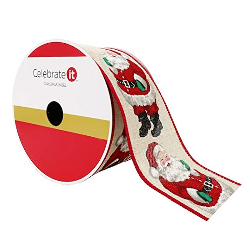 2.5" Faux Linen Wired Classic Santa Ribbon by Celebrate It Christmas