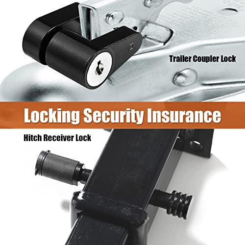 CZC AUTO Hitch Lock Set, Dia 5/8 Inch Trailer Hitch Lock Hitch Receiver Pin Lock for Class III IV 2" and 2-1/2" Receiver, Dia 1/4 Inch Hitch Coupler Lock with 3/4 Inch Span Fits Latch-Type Couplers
