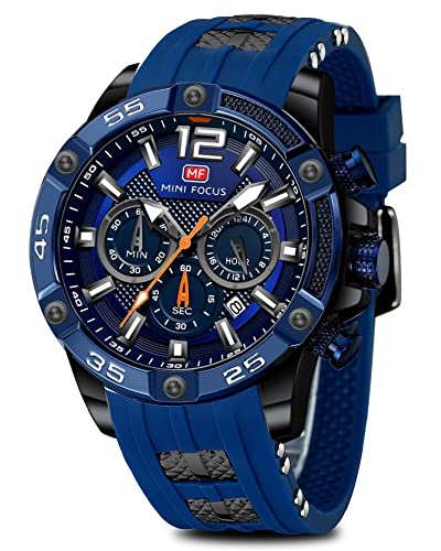 AIMES Mens Watches Sport Military Waterproof Multifunction Chronograph Watch Luminous Blue Silicon Strap Casual Watches for Men Fashion Business Wrist Watch Clock