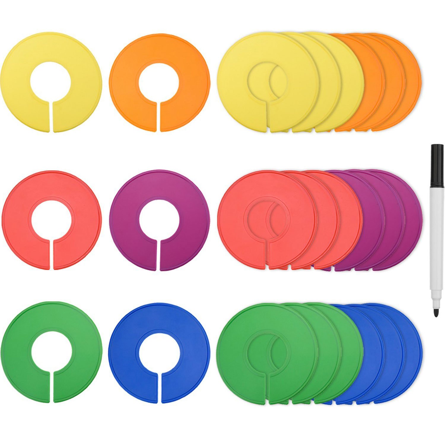 Blulu Colored Blank Closet Size Dividers Round Clothing Rack Dividers 24 Pieces with 1 Marker Pen
