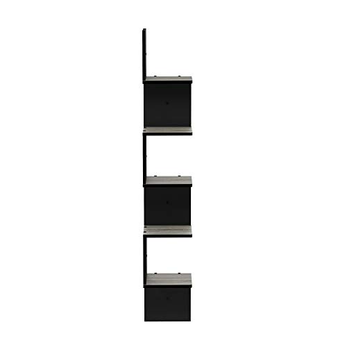 Furinno Rossi Wall Mount Floating Corner Shelf, 5-Tier Square, French Oak Grey/Black
