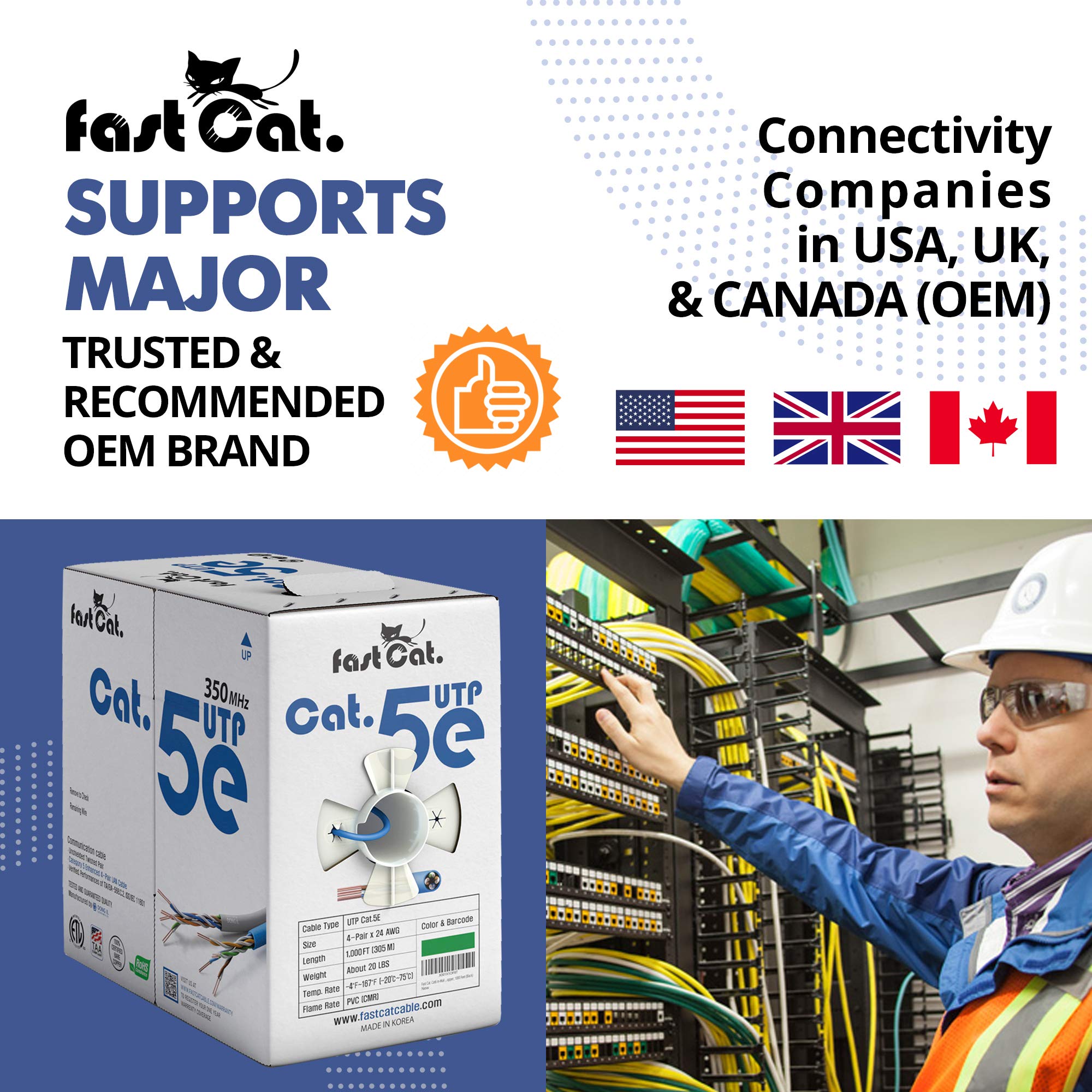 fast Cat. Cat5e Ethernet Cable 1000ft - 24 AWG, CMR, Insulated Bare Copper Wire Cat 5 ethernet Cable with FastReel - 350MHZ / Gigabit Speed UTP Cable Cat5e - CMR (Blue)