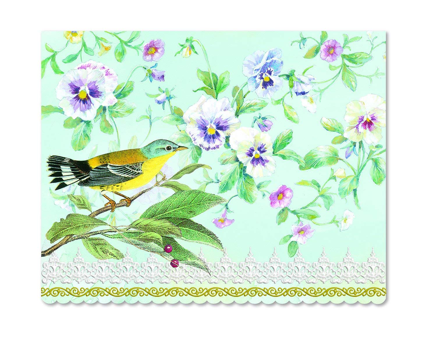 Carol Wilson Fine Arts Inc.- Pansies & Warbler - Embossed & Die Cut Blank Note Cards in Portfolio Box - 10 count - ncp2449