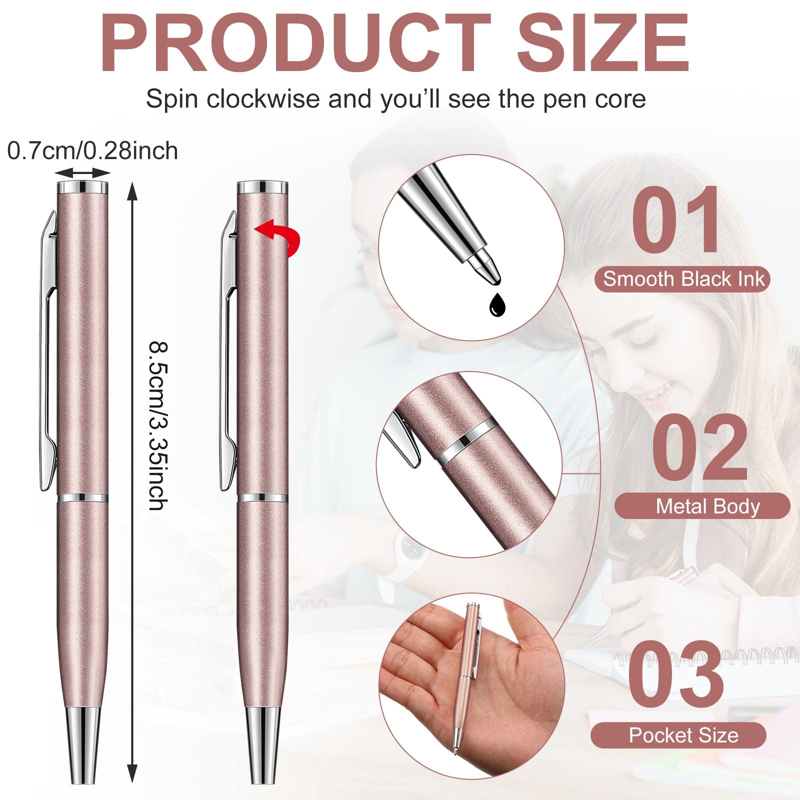 24 Pcs Mini Pens Small Pens Short Pens Mini Metal Ballpoint Pens Small Stainless Steel Point Pen with Copper Fittings for Pockets Notebook Notepads Office School (Champagne Color)