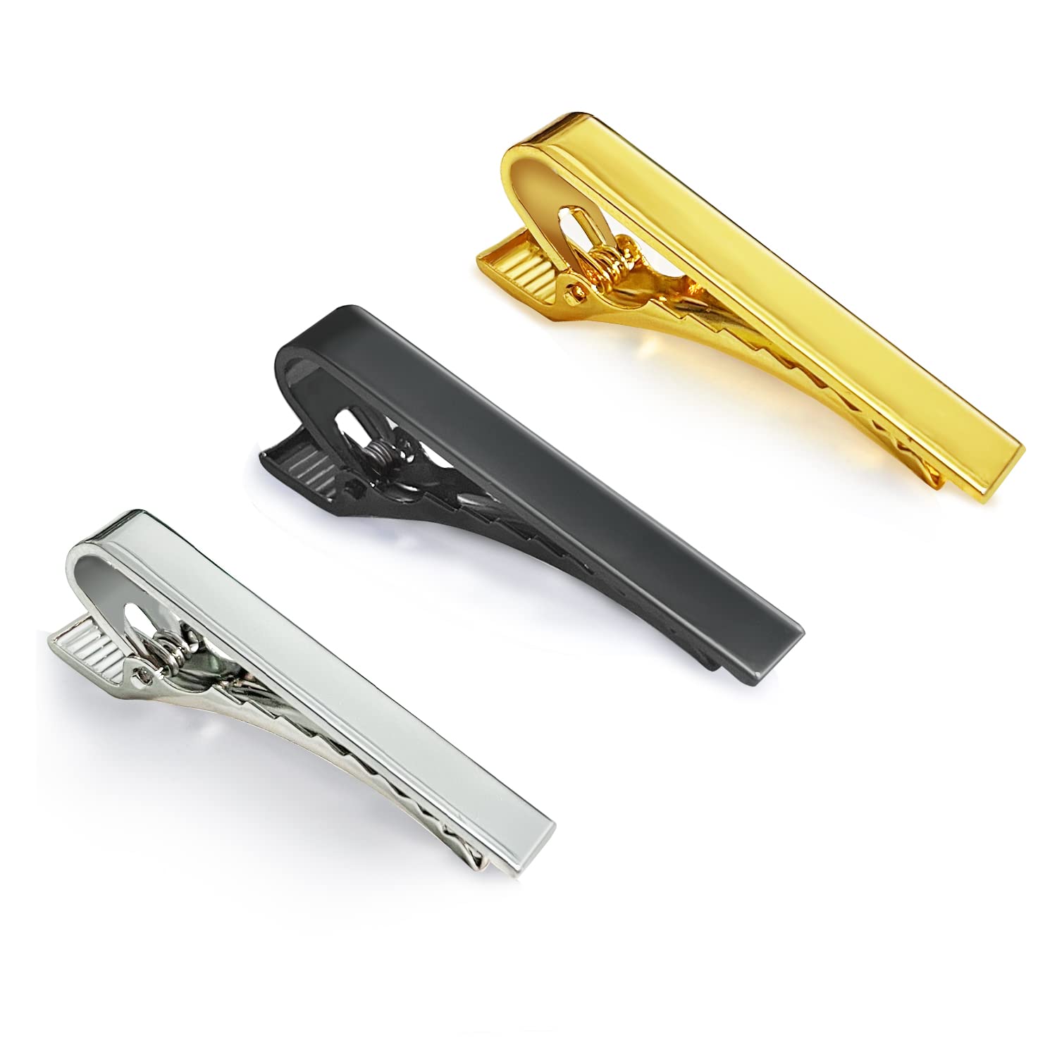 3 PCS Tie Clips for Men, Gaerliion Tie Clip Classic Tie Bar for Regular Ties, Necktie Wedding Business Clips (Black Silver Gold)