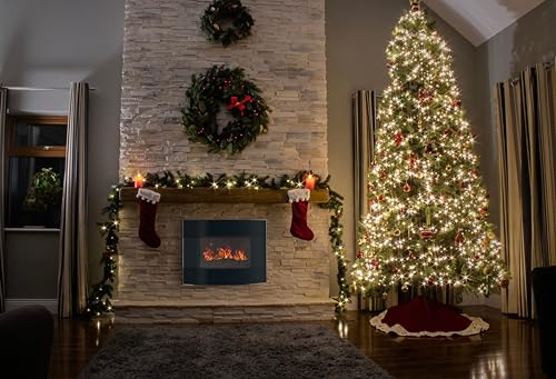 25.5-Inch Wall Mounted Electric Fireplace - Curved Glass Heater with Log Fuel Effect, Adjustable Flames, and Remote Control by Northwest (Black)