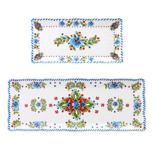 Le Cadeaux Melamine 10 x 5 inch Biscuit Tray and 15 x 6 inch Baguette Tray Serving Set, Madrid White