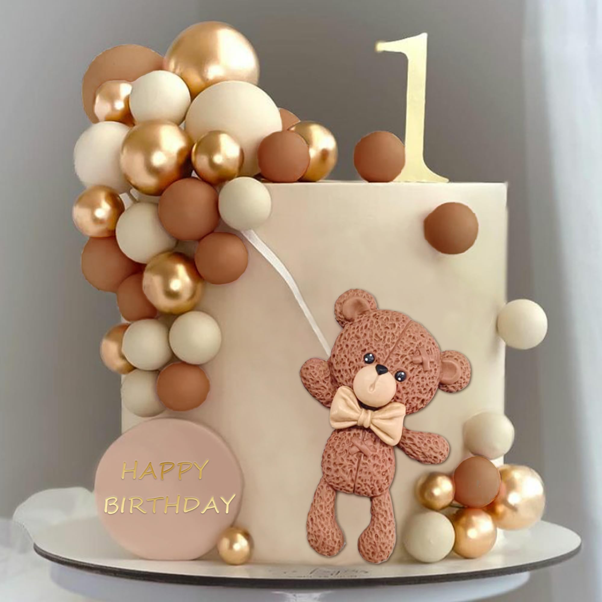 31 PCS Brown Bear Colorful Balloons Balls Cake Toppers for Birthday Baby Shower Party Decorations Supplies (khaki)