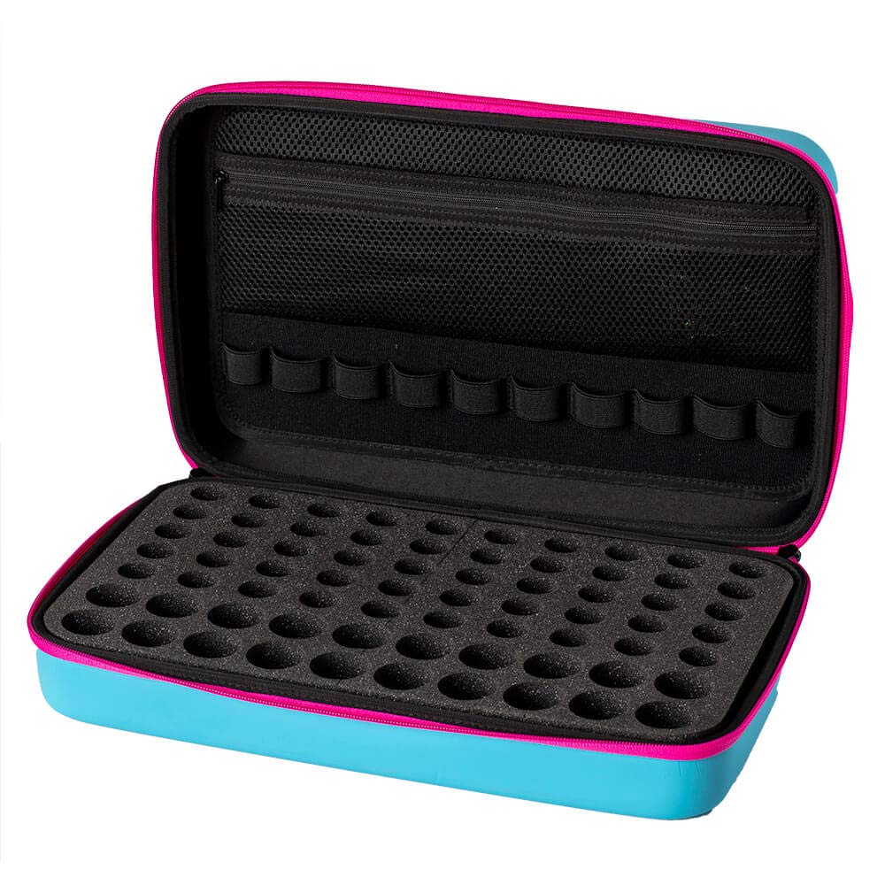 Plant Therapy Essential Oil Carrying Organize Storage Case for 70 bottles 5/10/15/30 mL with Top Labels and Bottle Opener, Light Blue