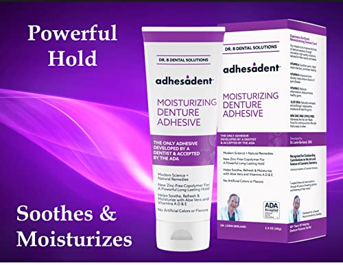 Dr. B Dental Solutions, Adhesadent Moisturizing Denture Adhesive, ADA Seal of Acceptance Denture Grip Paste 2.4 oz