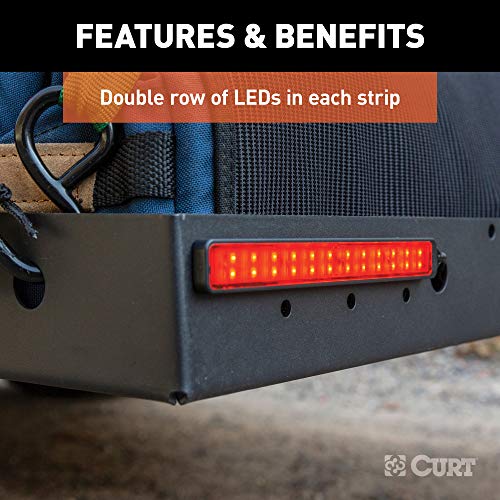 CURT 53201 Auxiliary Automotive LED Light Strips for Hitch Cargo Carrier, Bike Rack, 2-Pack, red