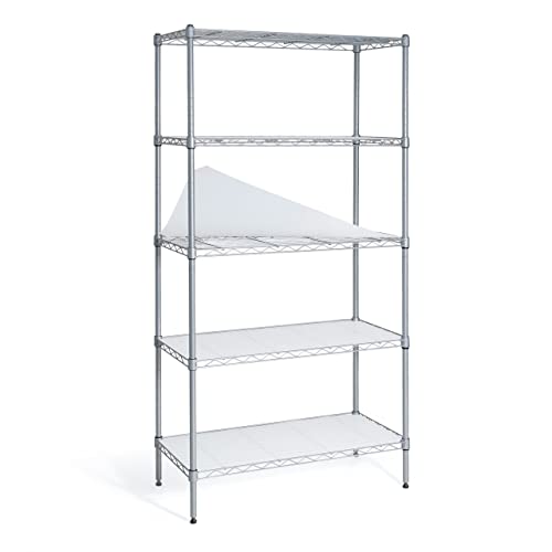 CAPHAUS NSF Silver Grey Adjustable Wire Shelving Unit w/Liner, Metal Steel Storage Shelves, Utility Shelf, Garage Shelving Storage Organizer, Kitchen Storage Shelving, w/Liner, 5-Tier no Wheel