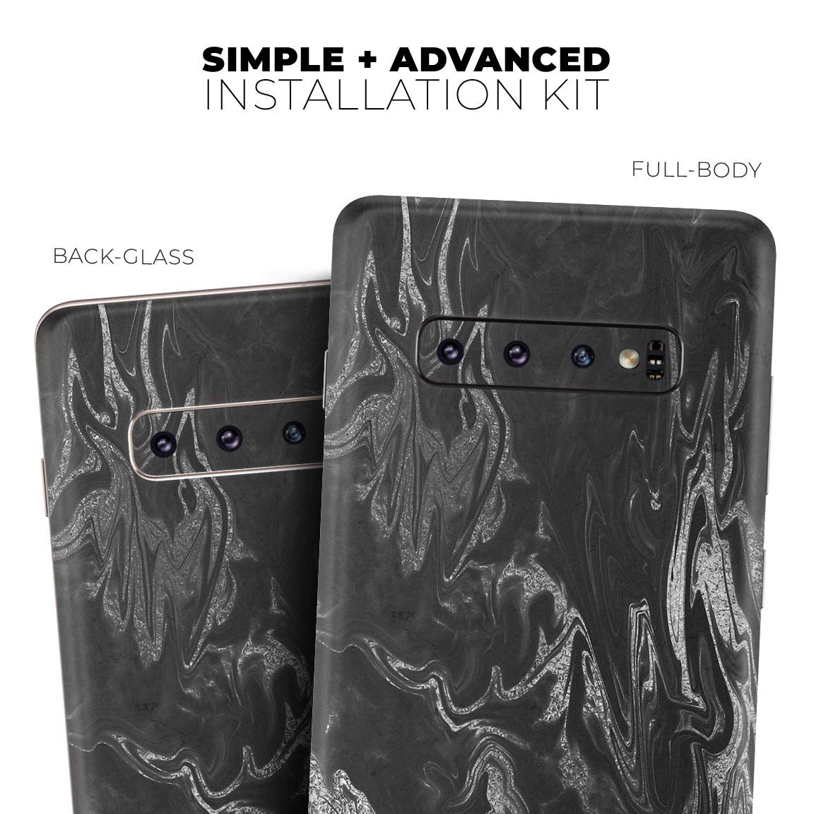 DesignSkinz Black & Silver Marble Swirl V1 Protective Vinyl Decal Wrap Skin Cover Compatible with The Samsung Galaxy S20 (Screen Trim & Back Glass Skin)