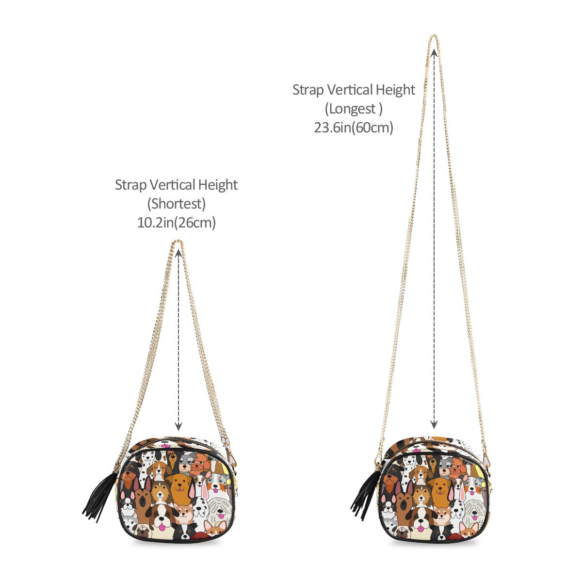 ALAZA PU Leather Small Crossbody Bag Purse Wallet Cute Doodle Dog Print Animal Cell Phone Bags with Adjustable Chain Strap & Multi Pocket
