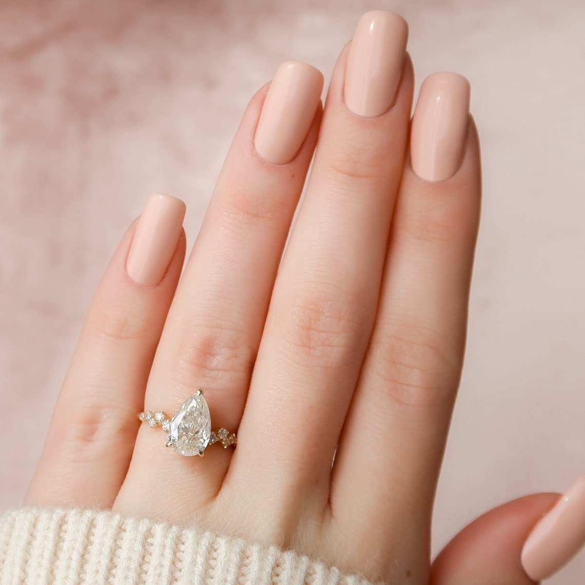 2 CT Pear Shaped Engagement, Minimalist Moissanite Engagement Ring, Scattered Side Stones in 14K Yellow Gold, Ring Size - 7.5