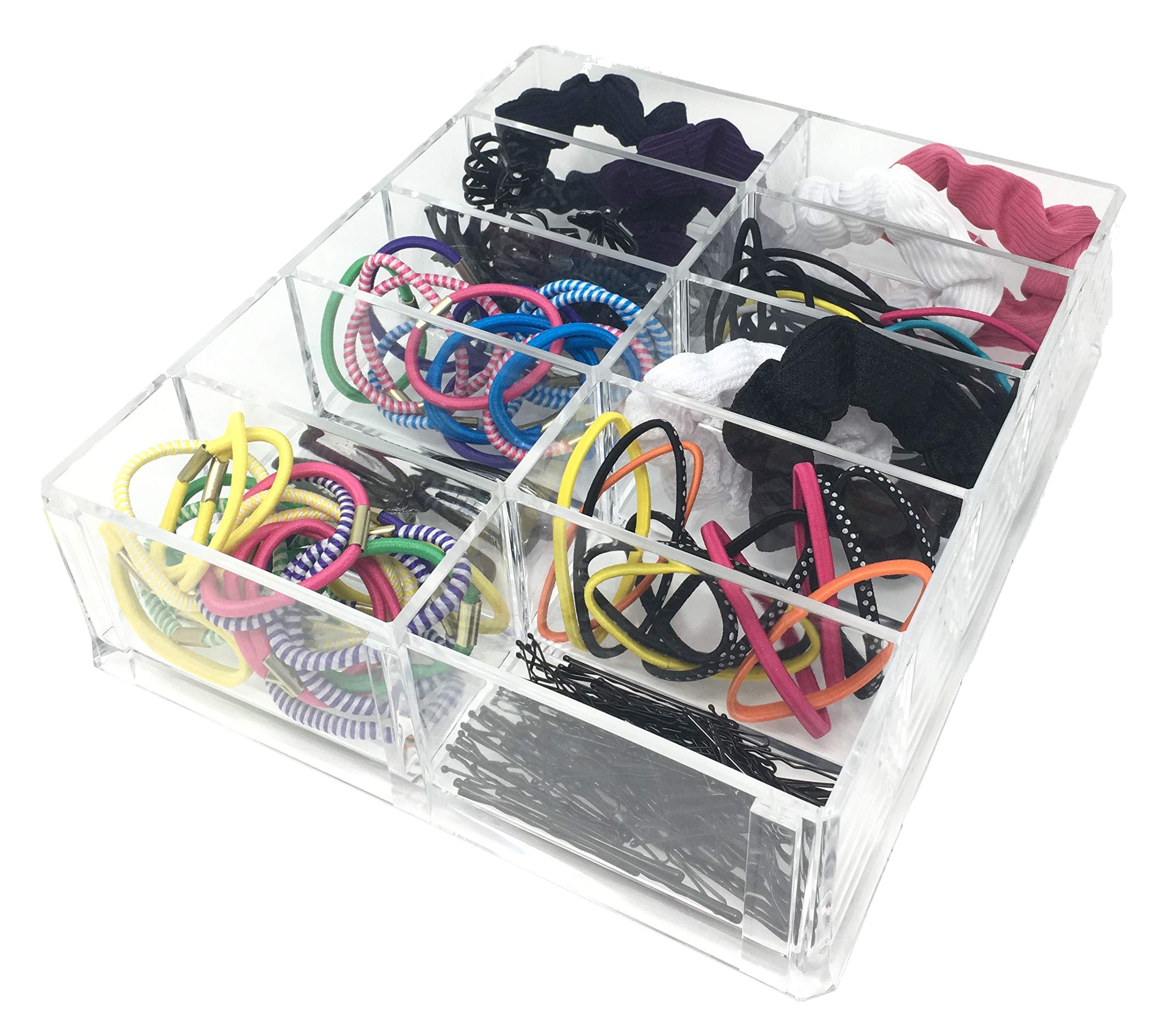BY ALEGORY Acrylic Hair Accessory Organizer Storage for Bows Ties Bobbi Pins Claws Barrette Silk Scarves Scrunchies Ribbon Bandana Drawer Refillable Container Tray