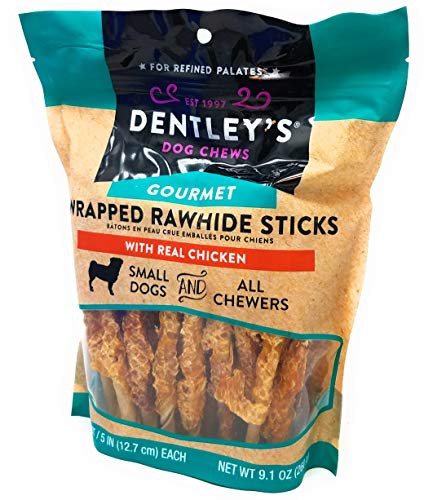 Dentley's Gourmet Wrapped Rawhide Sticks Dog Treats - Chicken 40 Count Per Pack
