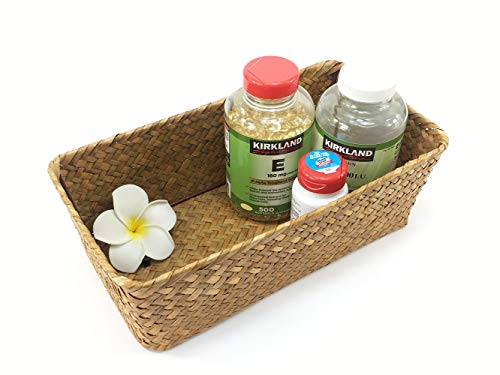 Hand-woven Seagrass Storage Rectangular Basket and Home Organizer Bins,Natural Water Hyacinth Basket (brown, M)