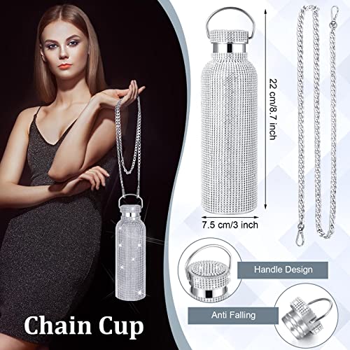 6 Pieces Bling Cup Glitter Rhinestone Water Bottle Insulated Studded Bling Tumbler Refillable Diamond Stainless Steel Thermal Bottle with Chain Lids Straws for Wine Coffee, 12 oz, 17 oz, 20 oz, 25 oz
