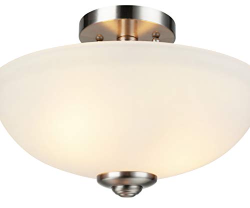 Globe Electric 61025 Vienna 2-Light Semi-Flush Mount, Brushed Nickel, Frosted Glass Shade